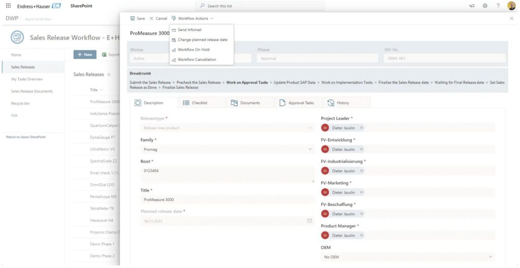 Endress+Hauser Produktentwicklungs-Tracker SharePoint | innobit ag